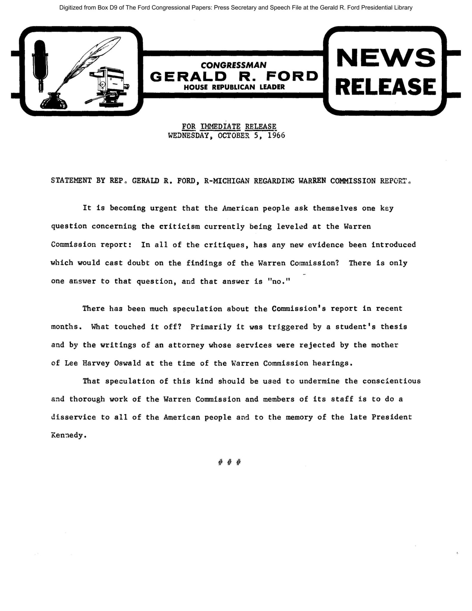 Warren Commission – Ford in Focus