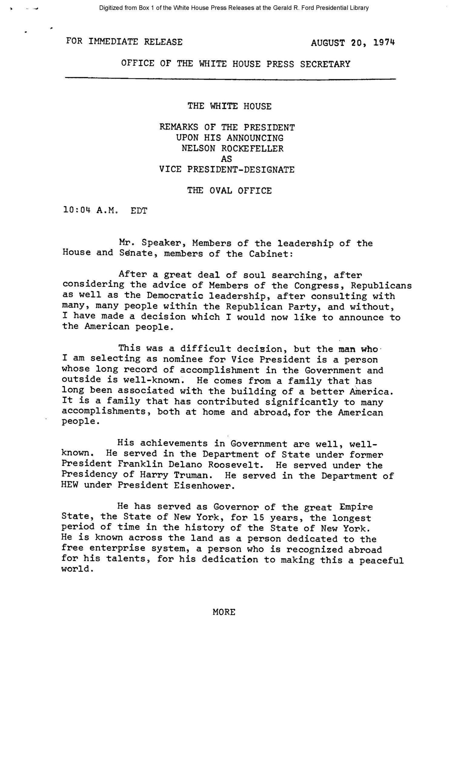 Vice President Rockefeller – Ford in Focus